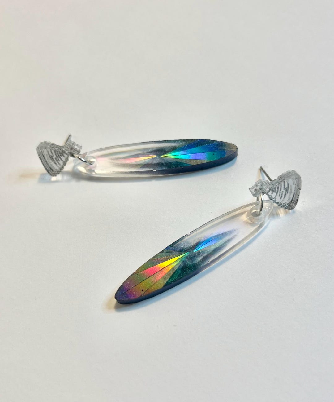 Holographic Twisters! | Navy Blue Dangle Earrings With Silver Mirror ...