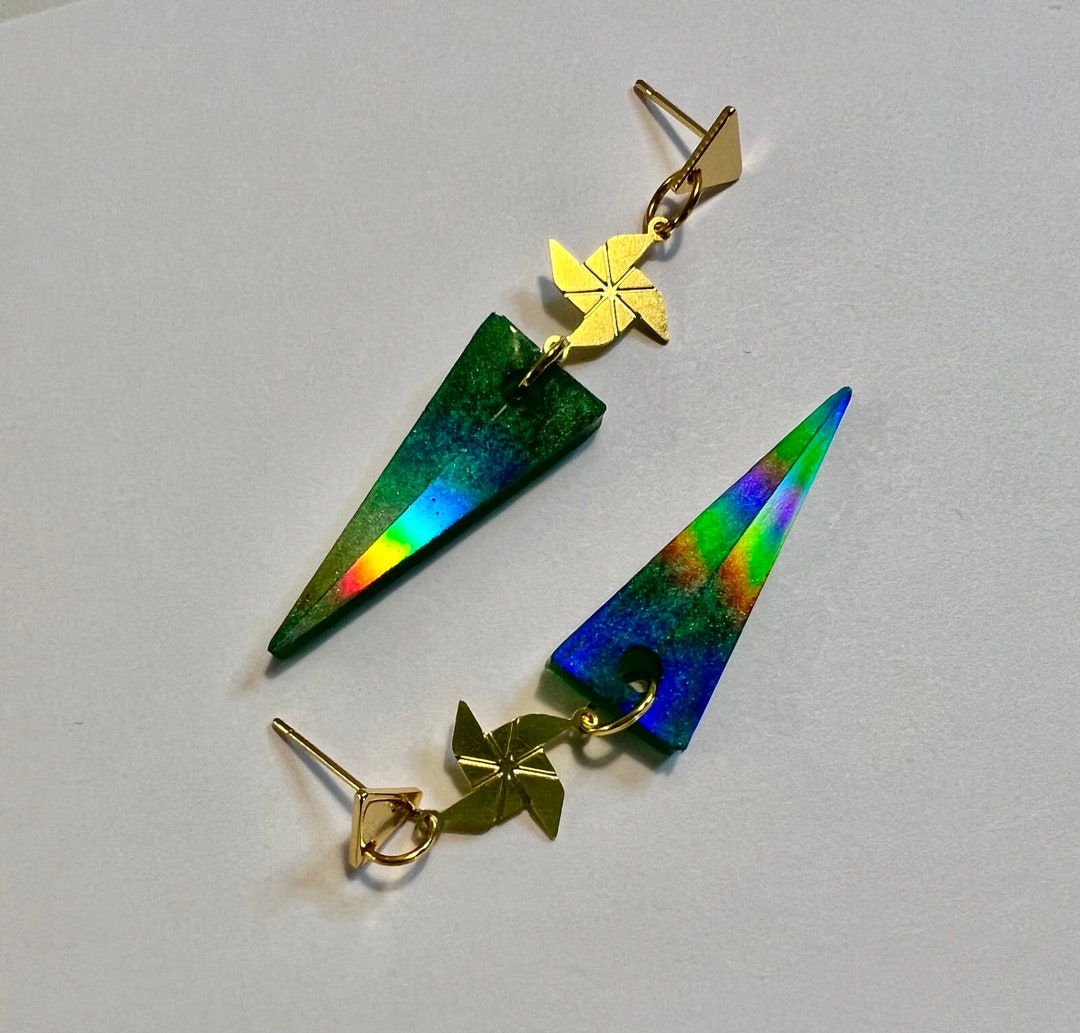 Emerald Green Holographic Spikes Pretty Dagger Shaped Earrings Dangle ...