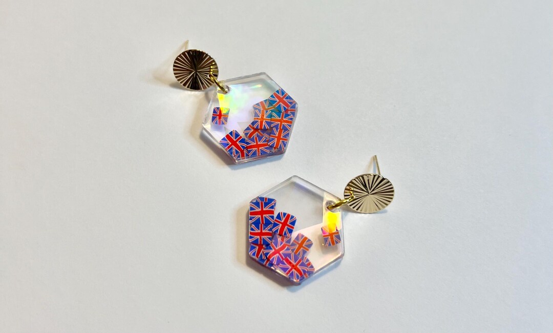 Holographic Union Jack! | British Flag Dangle Earrings With Gold Plated ...