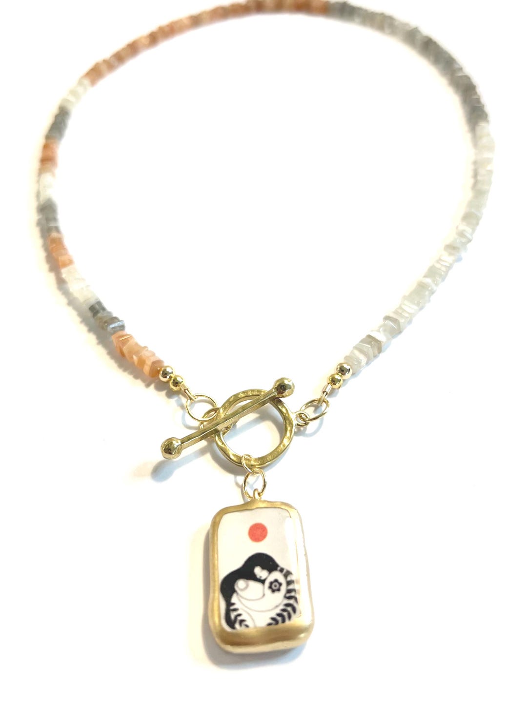 Handmade Moonstone Beaded Necklace | Mother and Child Charm - Etsy