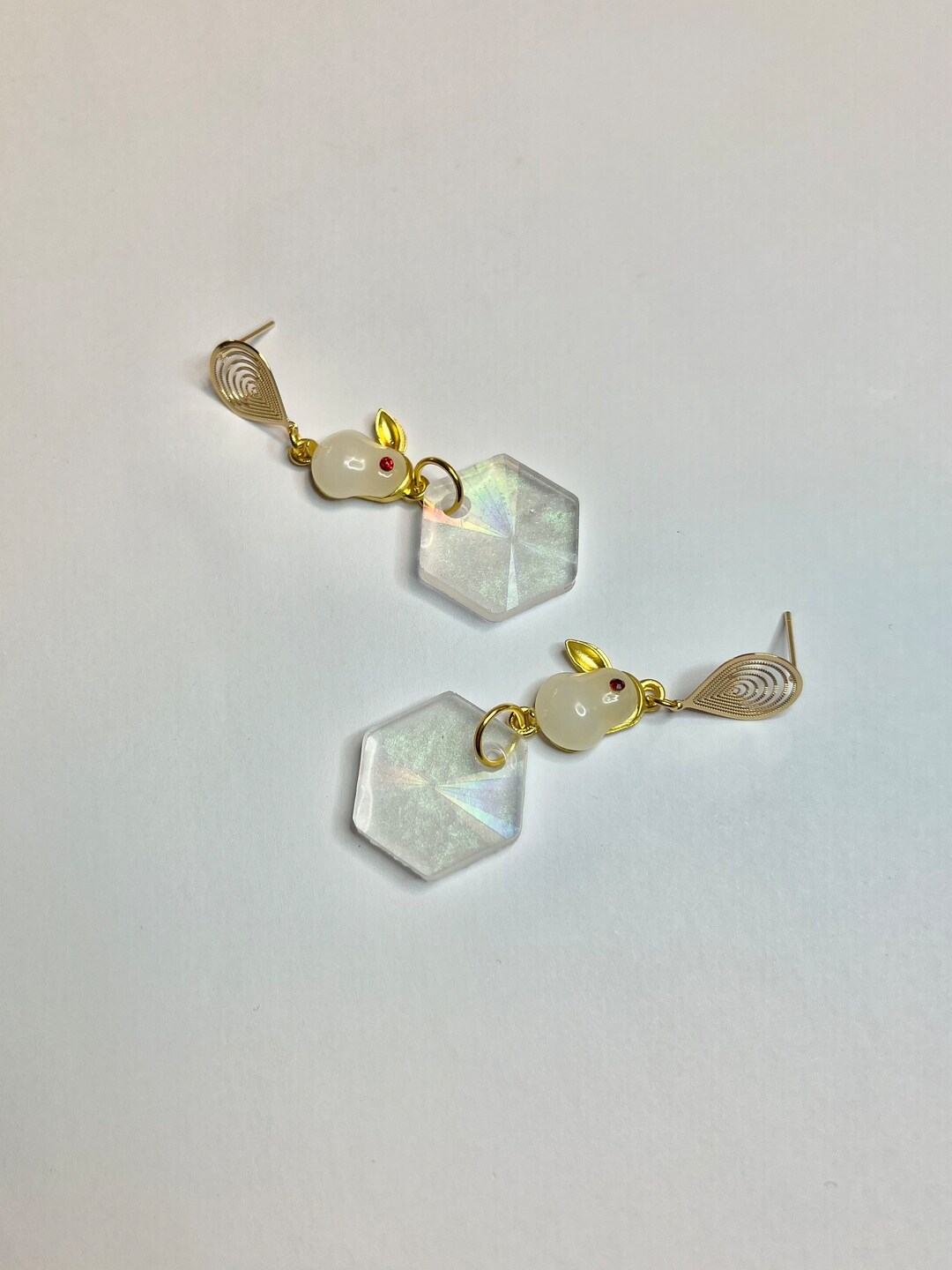 Holographic AND Iridescent Easter Dangle Earrings With Jade Feng Shui ...