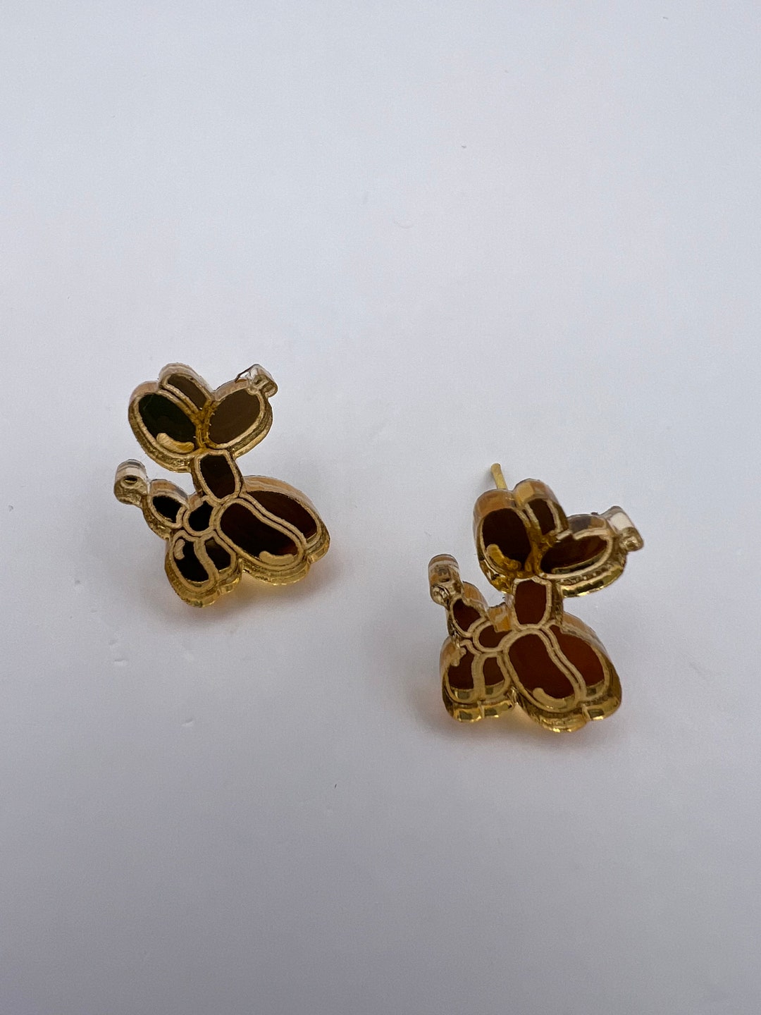 Gold "mirror" / Reflective Balloon Dog Studs | Unique Earrings - Etsy