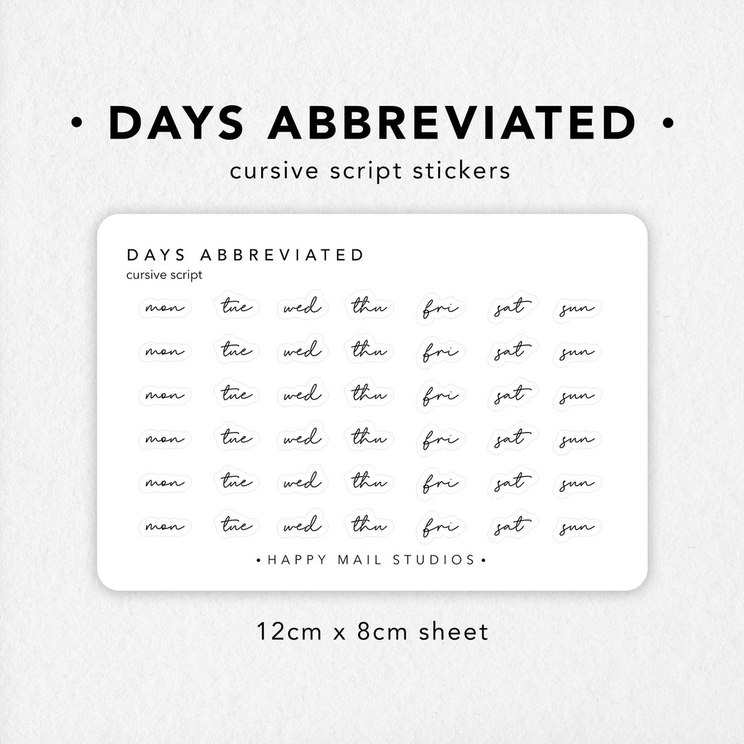 Abbreviated Days of the Week Stickers | Planner Stickers | Bullet ...