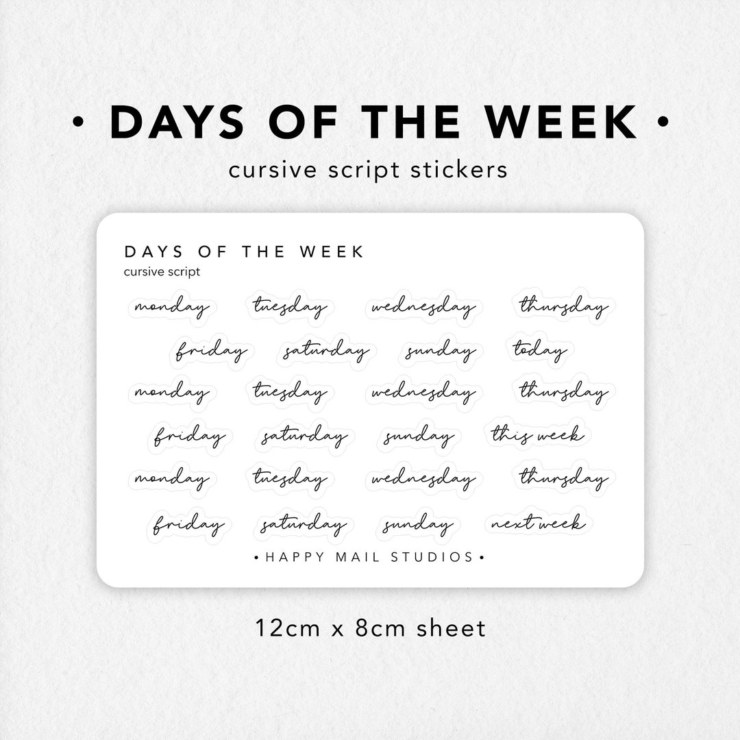 Days of the Week Stickers | Planner Stickers | Bullet Journal Stickers ...