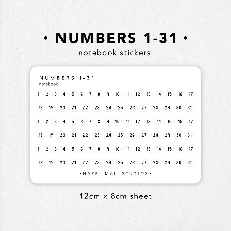 Numbers 1 to 31 Stickers for Planners | Bullet Journal Stickers ...