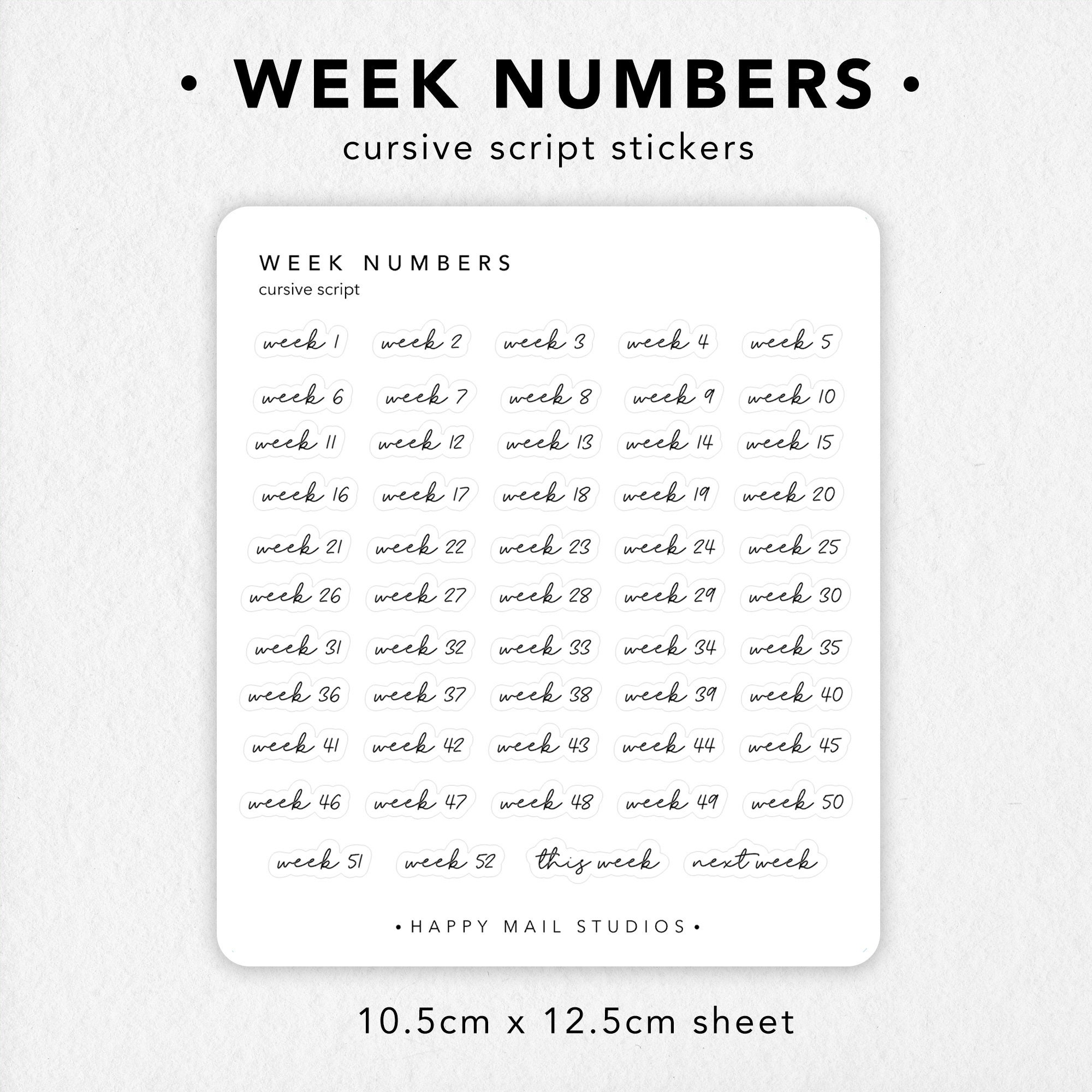 Week Numbers 1-52 Stickers | Planner Stickers | Bullet Journal Stickers ...