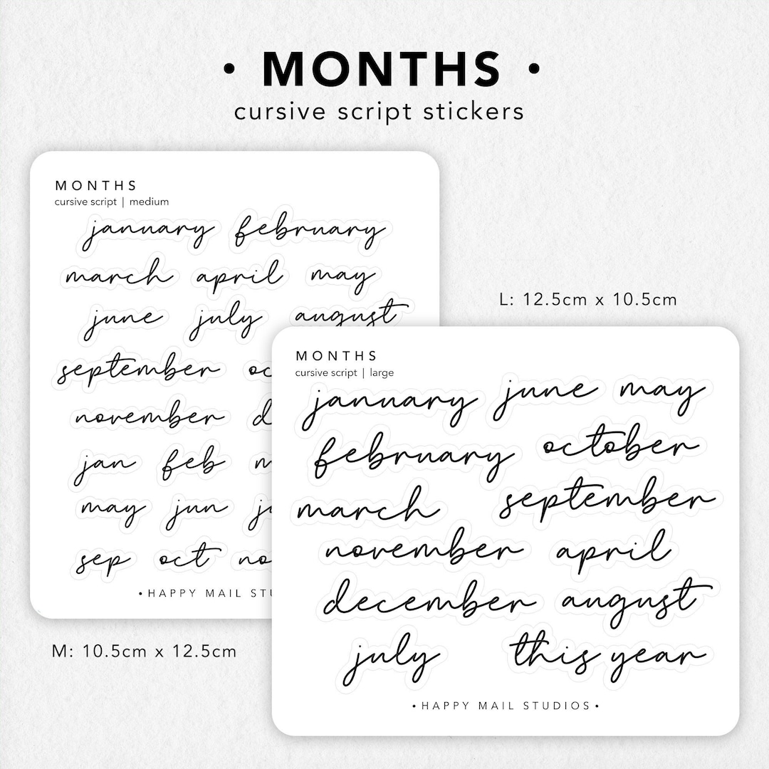 Months Stickers | Planner Stickers | Bullet Journal Stickers | Script ...