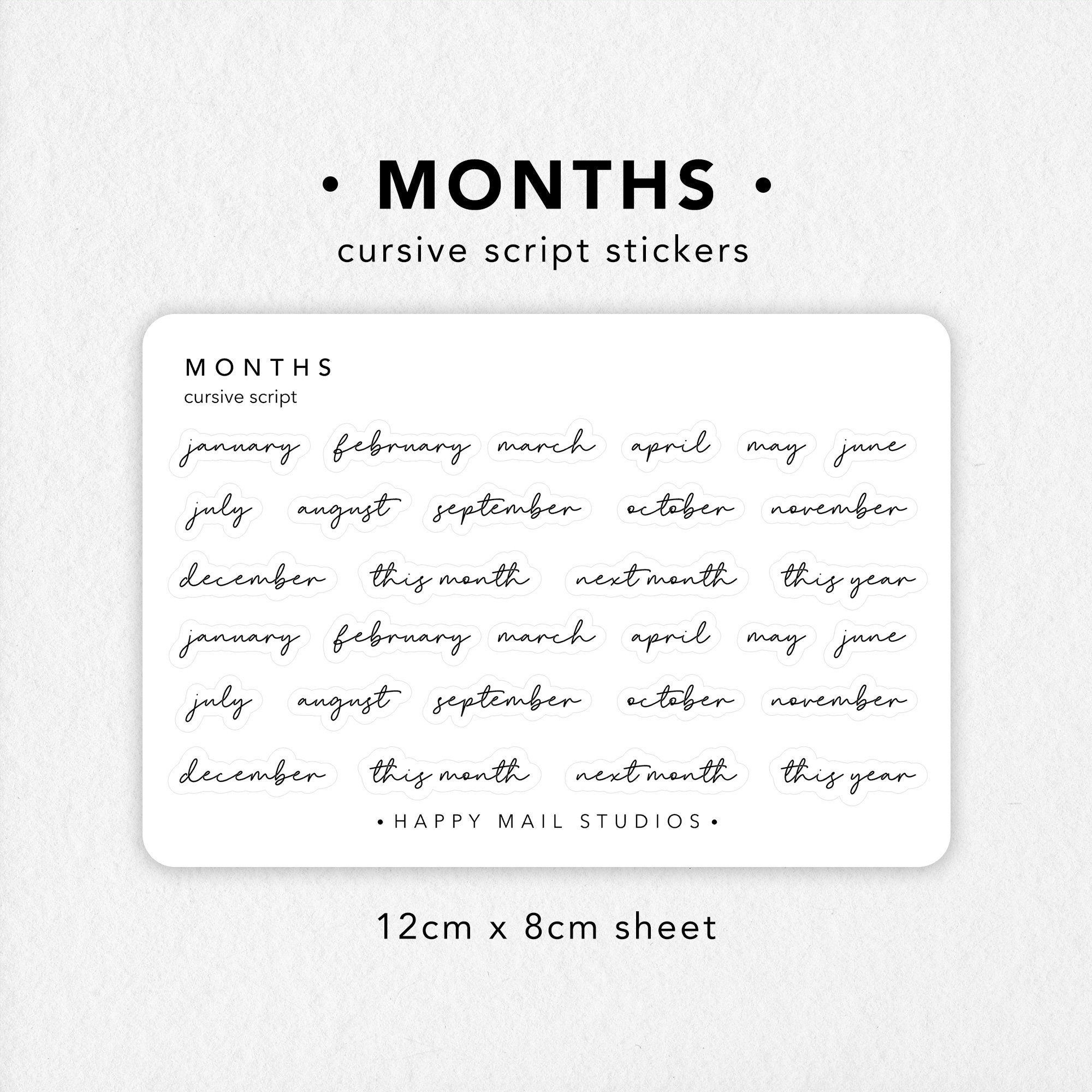 Months Stickers Planner Stickers Bullet Journal Stickers Script ...
