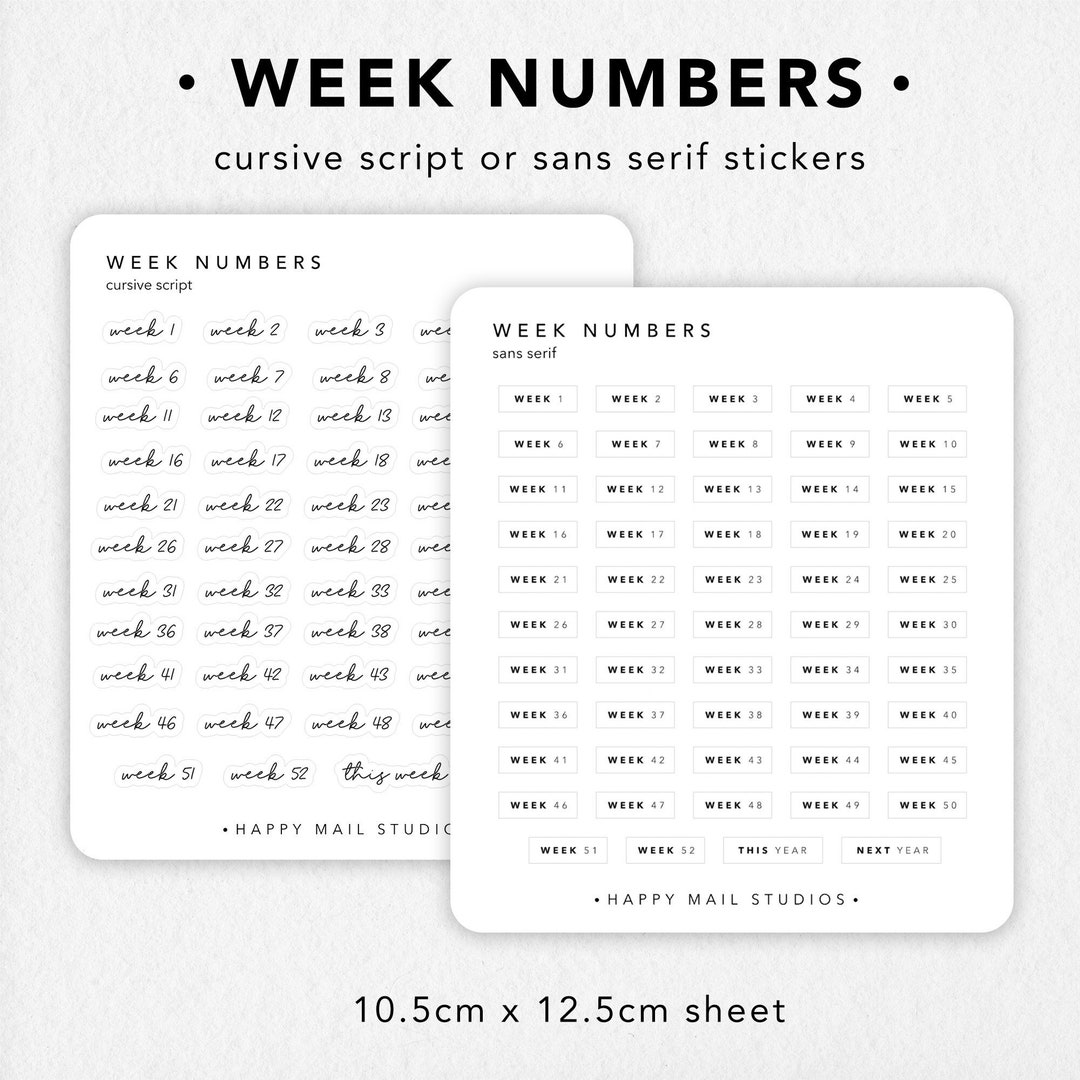 Week Numbers 1-52 Stickers | Planner Stickers | Bullet Journal Stickers ...
