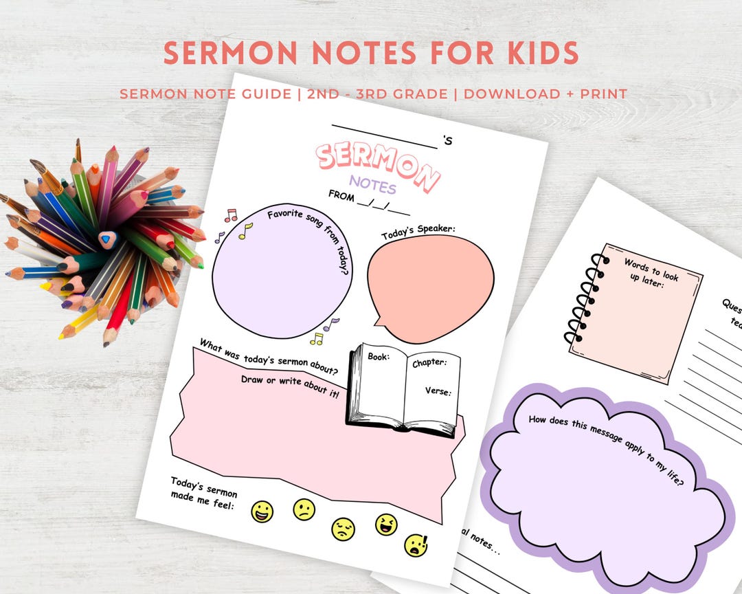 Sermon Notes for Kids | 2nd - 3rd Grade Age Sermon Note Guide (pink ...
