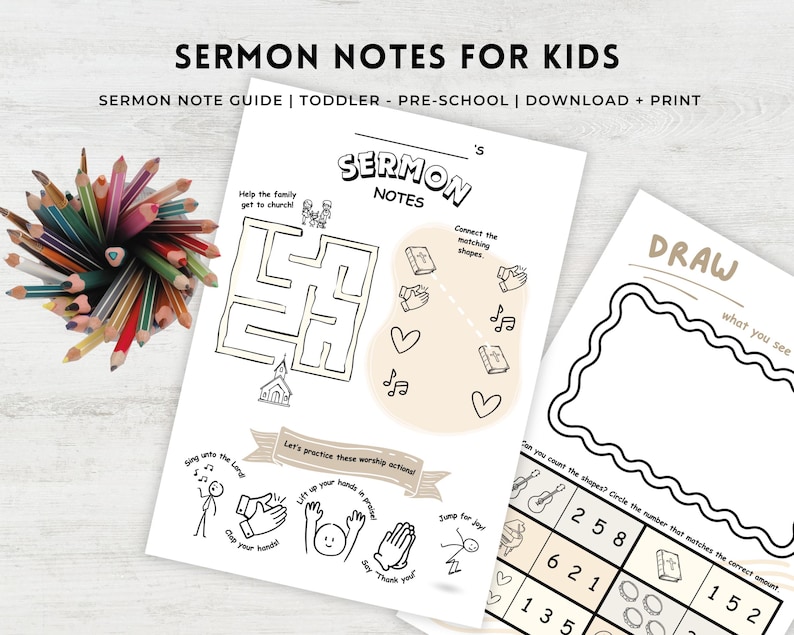 Sermon Notes for Kids | Toddler - Pre-school Age Sermon Note Guide ...