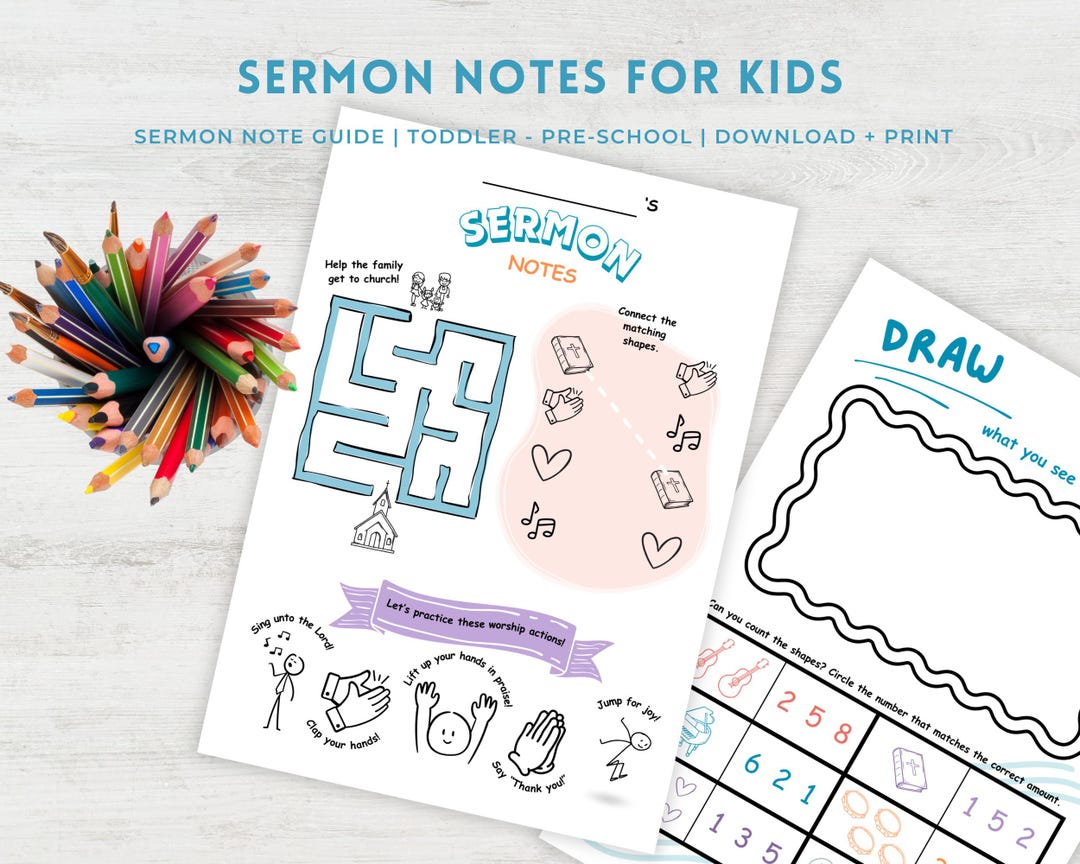 Sermon Notes for Kids | Toddler - Pre-school Age Sermon Note Guide - Etsy