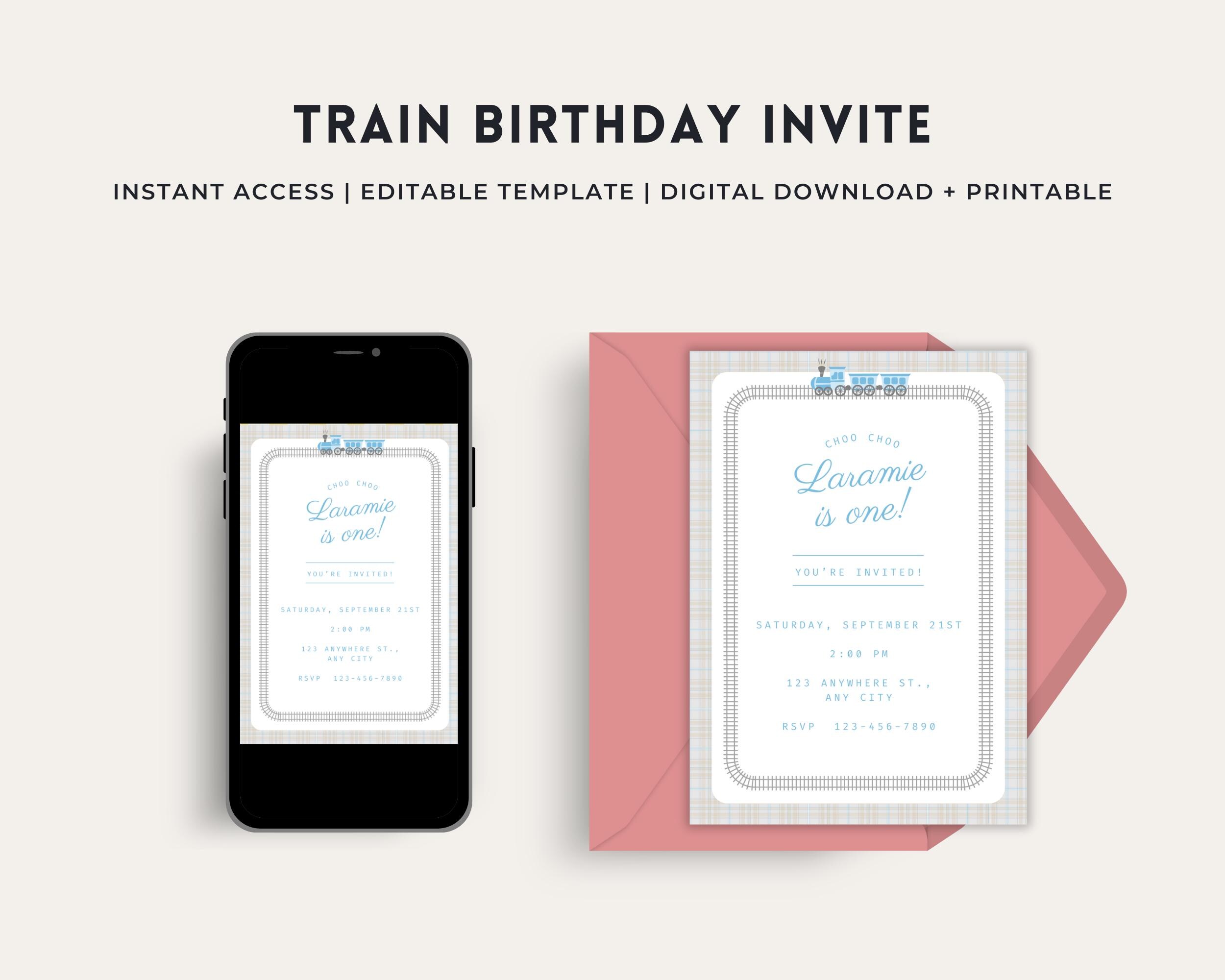 Train Birthday/shower Invitation, Choo Choo, Blue, Railroad/railway ...