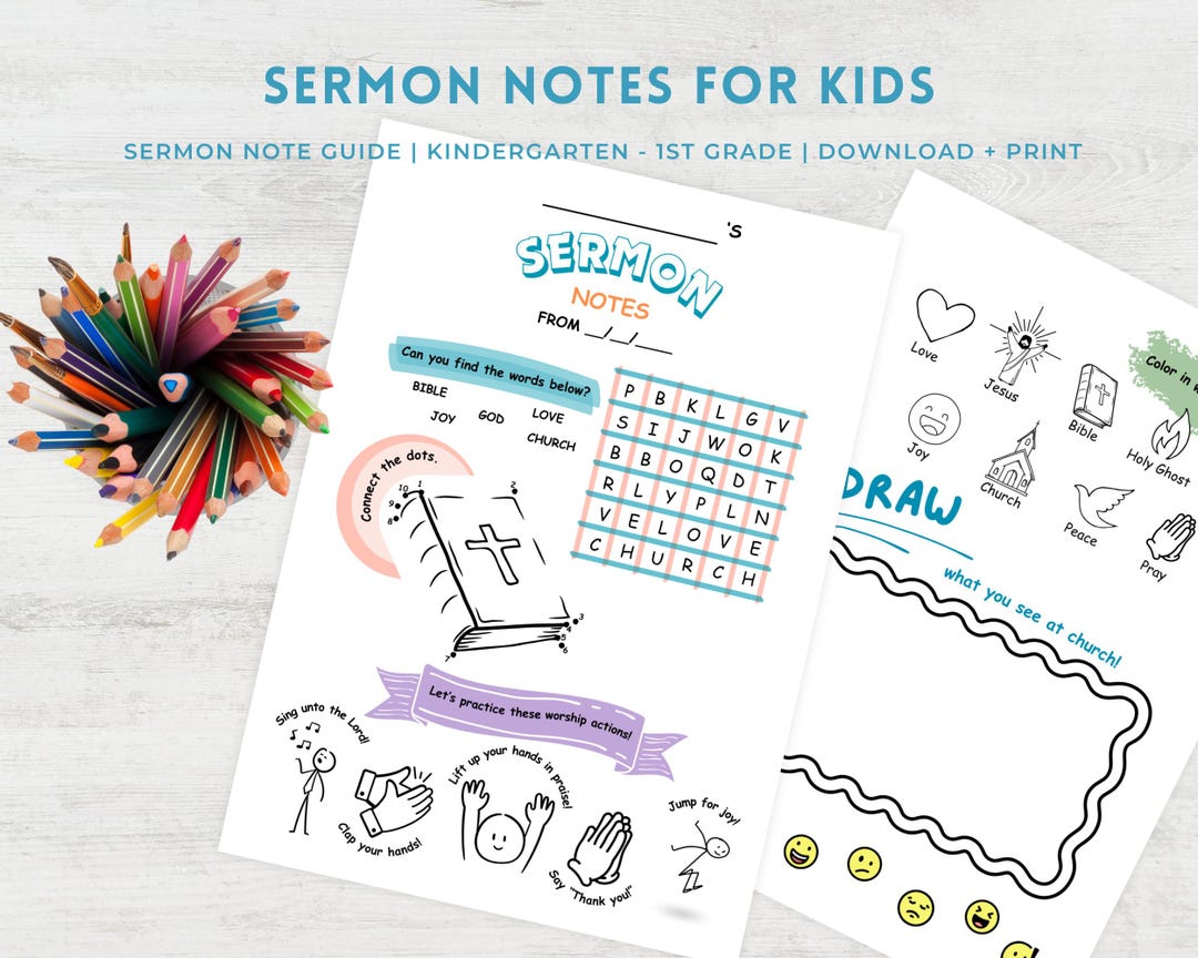 Sermon Notes for Kids | Kindergarten-1st Grade Age Sermon Note Guide - Etsy