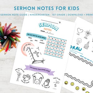 Sermon Notes for Kids | Kindergarten-1st Grade Age Sermon Note Guide - Etsy