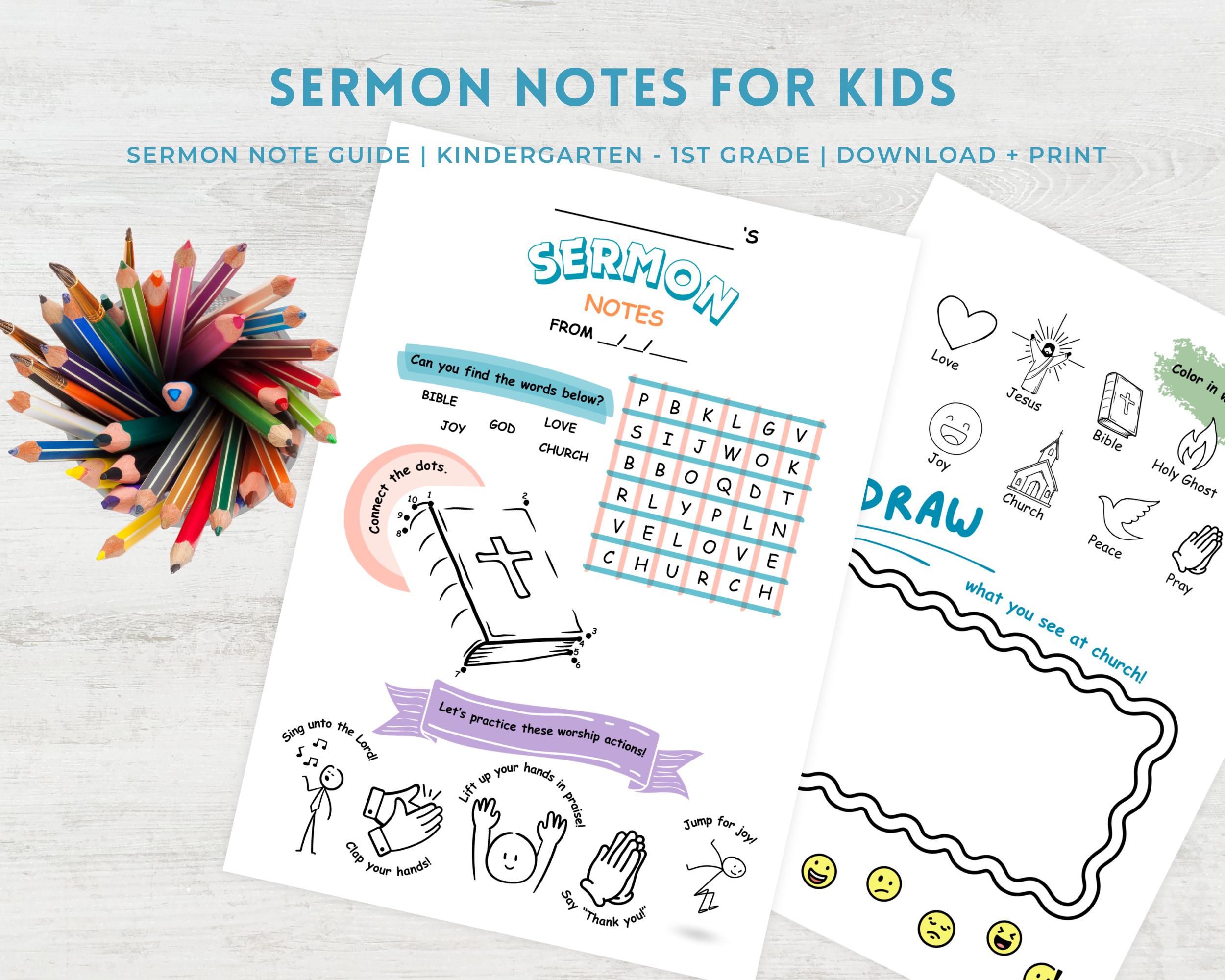 Sermon Notes for Kids | Kindergarten-1st Grade Age Sermon Note Guide - Etsy