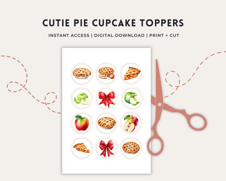 Cutie Pie Party Cupcake Toppers, Fall Theme, Cozy, Gingham, Apples ...