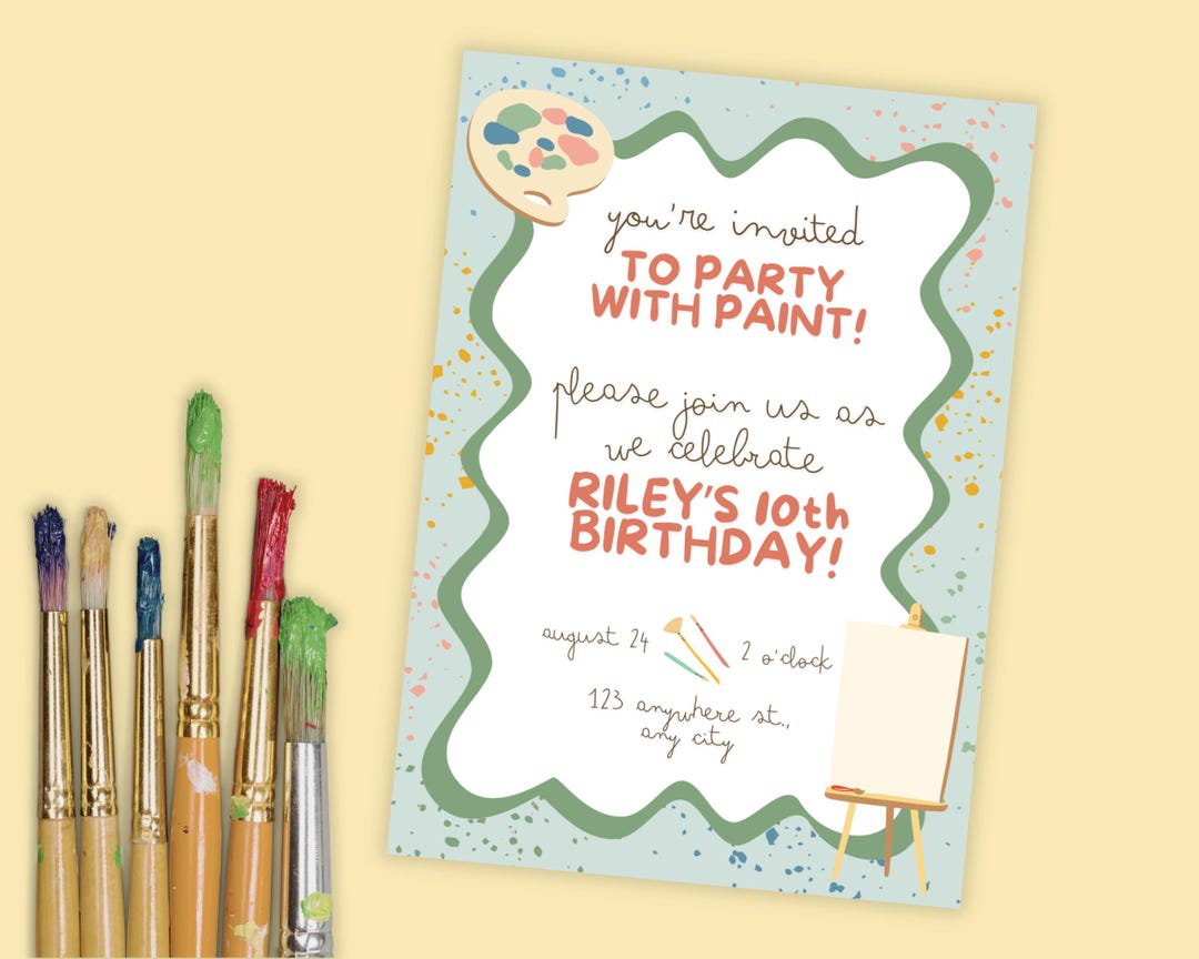 Paint Party Birthday Invitation, Canvas, Paint Brush, Craft, Art Party ...