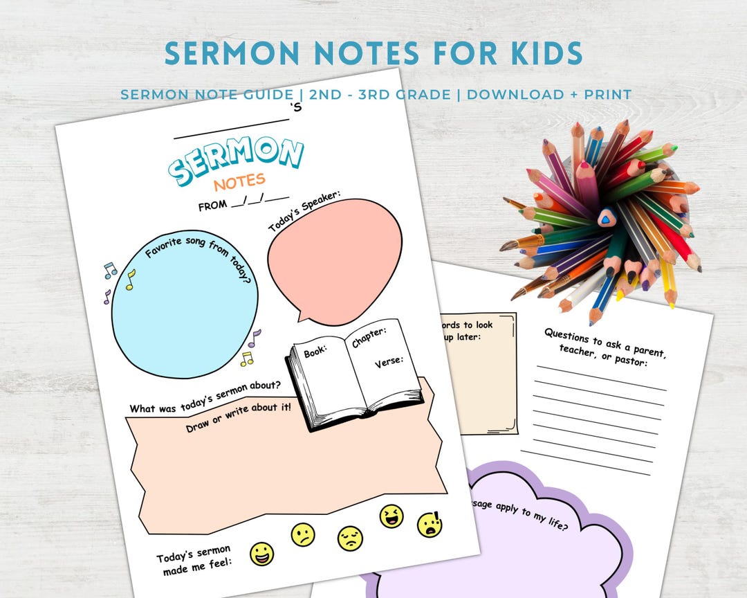 Sermon Notes for Kids | 2nd - 3rd Grade Age Sermon Note Guide - Etsy