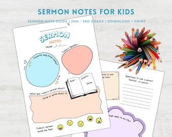 Sermon Notes for Kids Kindergarten-1st Grade Age Sermon Note Guide - Etsy