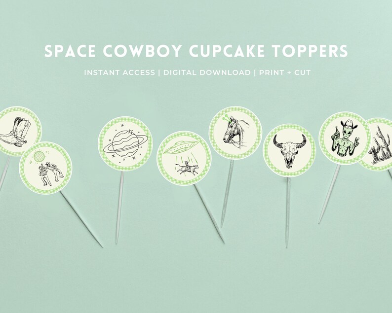 Space Cowboy Printable Cupcake Topper, Celestial, South Western, Rustic ...
