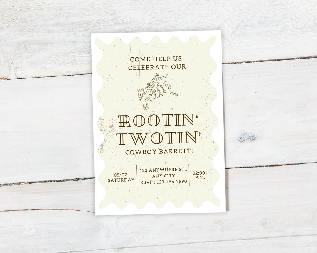 Cowboy Birthday Invitation, Rootin' Tootin' Two Year Old, Western ...