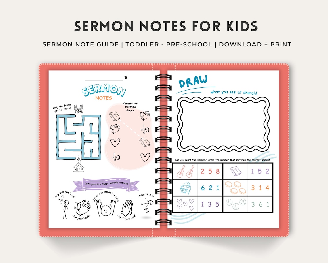 Sermon Notes for Kids | Toddler - Pre-school Age Sermon Note Guide - Etsy