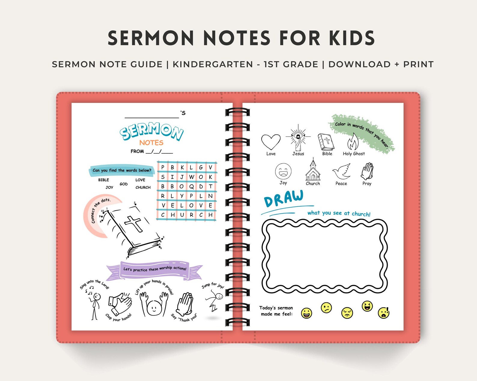 Sermon Notes for Kids | Kindergarten-1st Grade Age Sermon Note Guide - Etsy