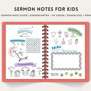 Sermon Notes for Kids | Kindergarten-1st Grade Age Sermon Note Guide - Etsy