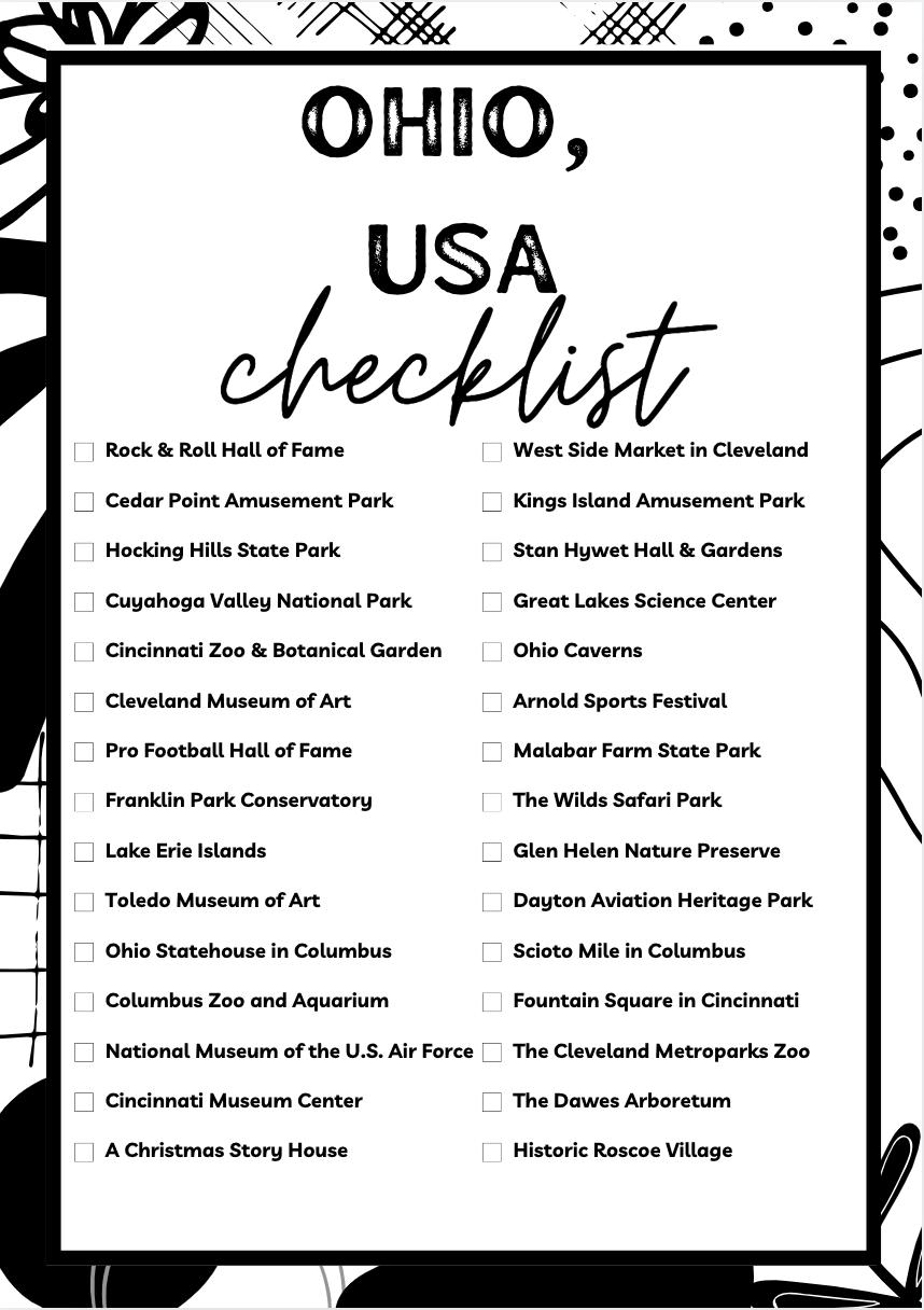 Ohio Printable Checklist Bucket List (premium: Choose From 6 Designs ...