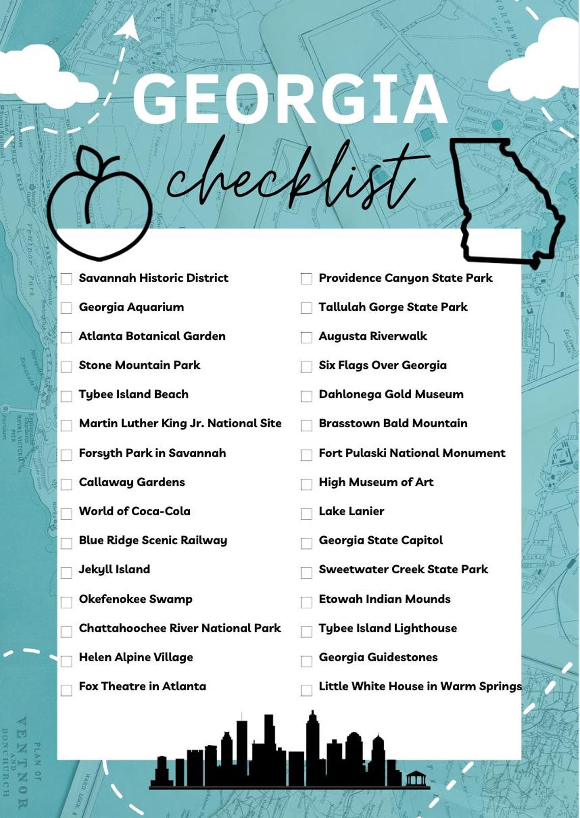 Georgia Printable Checklist Bucket List (premium: Choose From 6 Designs ...
