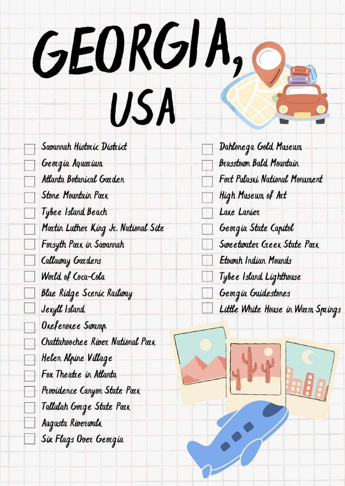 Georgia Printable Checklist Bucket List (premium: Choose From 6 Designs ...
