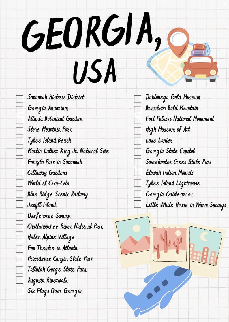 Georgia Printable Checklist Bucket List (premium: Choose From 6 Designs ...