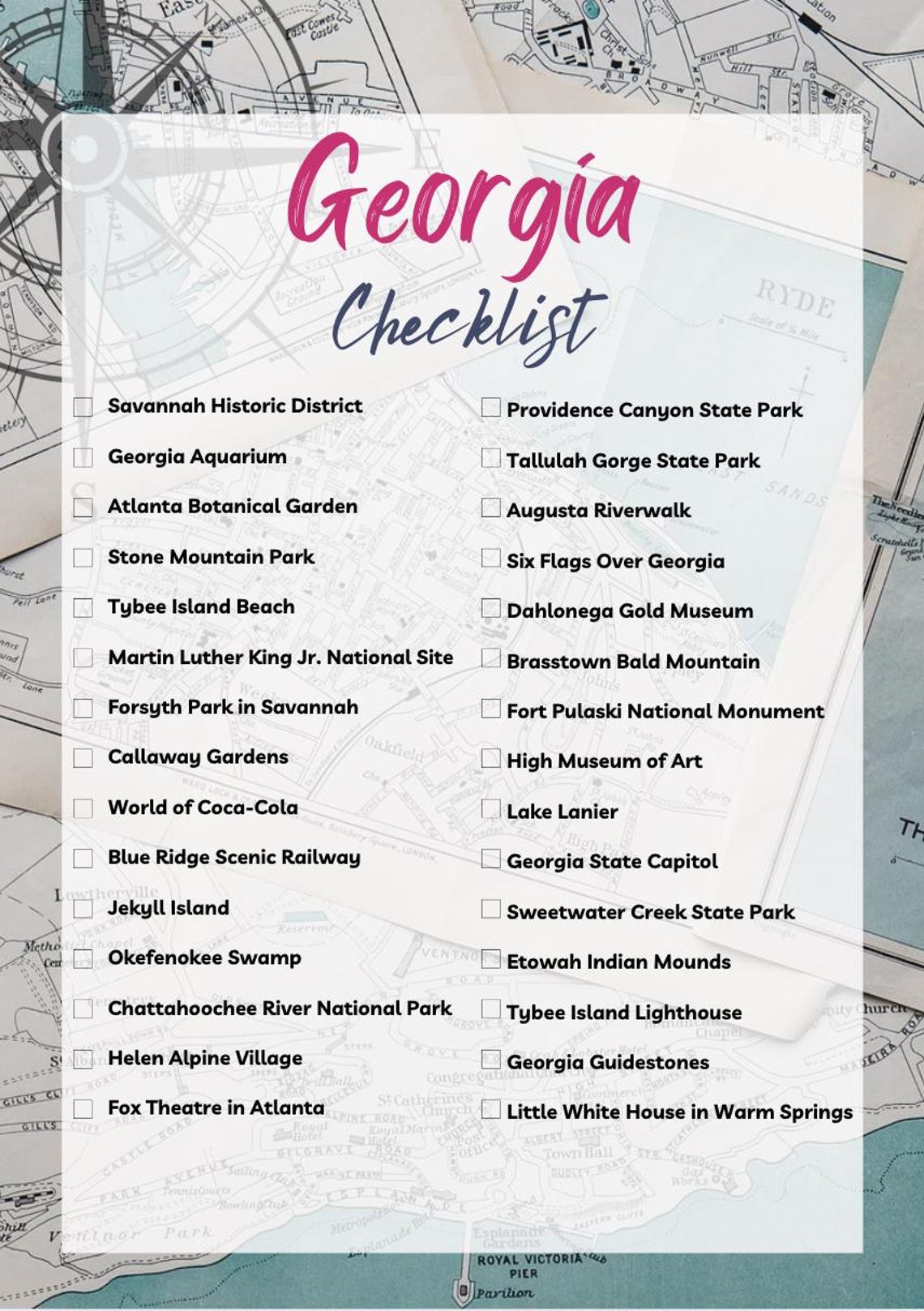 Georgia Printable Checklist Bucket List (premium: Choose From 6 Designs ...