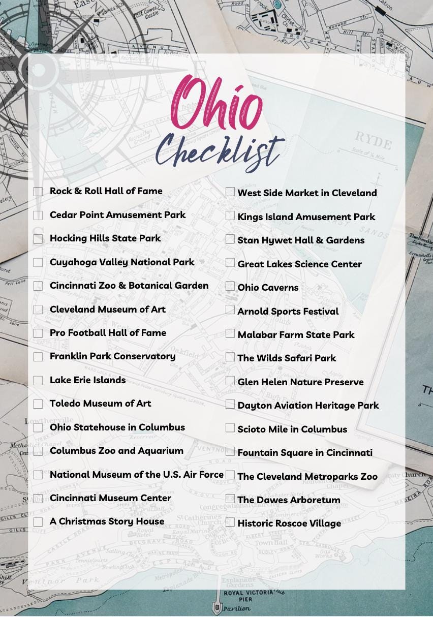Ohio Printable Checklist Bucket List (premium: Choose From 6 Designs ...