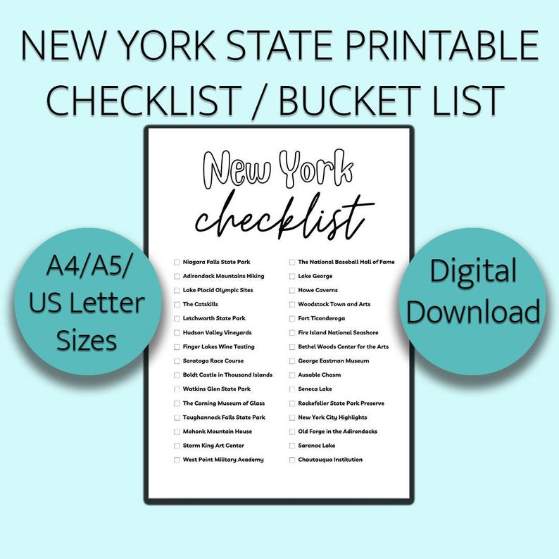 New York State Printable Bucket List Checklist (simple Style) - Etsy