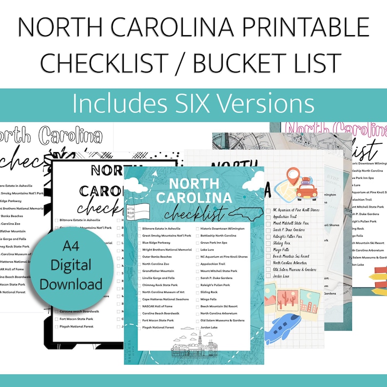 North Carolina Printable Checklist Bucket List (premium: Choose From 6 ...