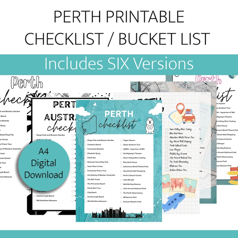 Perth Printable Checklist Bucket List (premium: Choose From 6 Designs ...