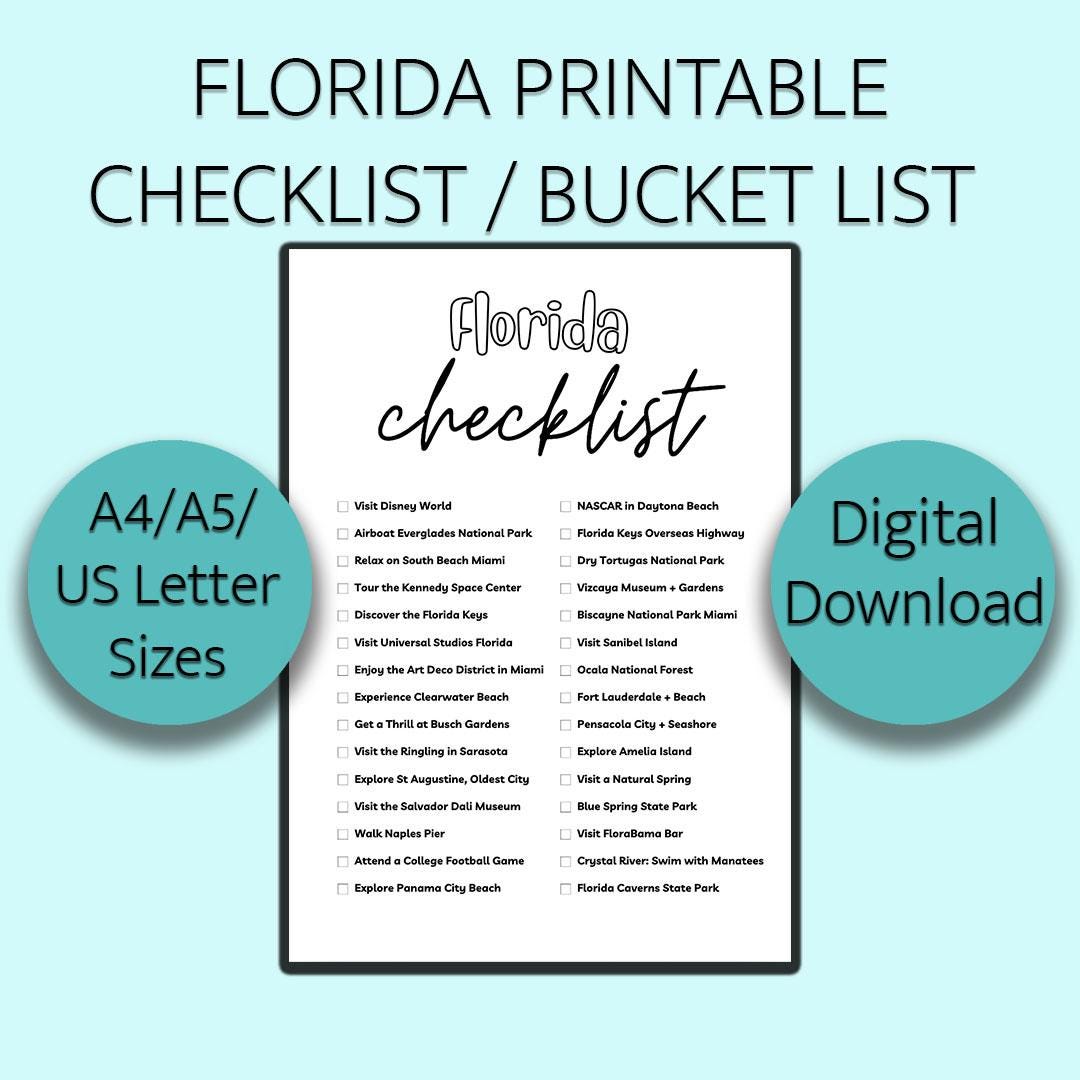Florida Printable Bucket List Checklist (simple Style) - Etsy