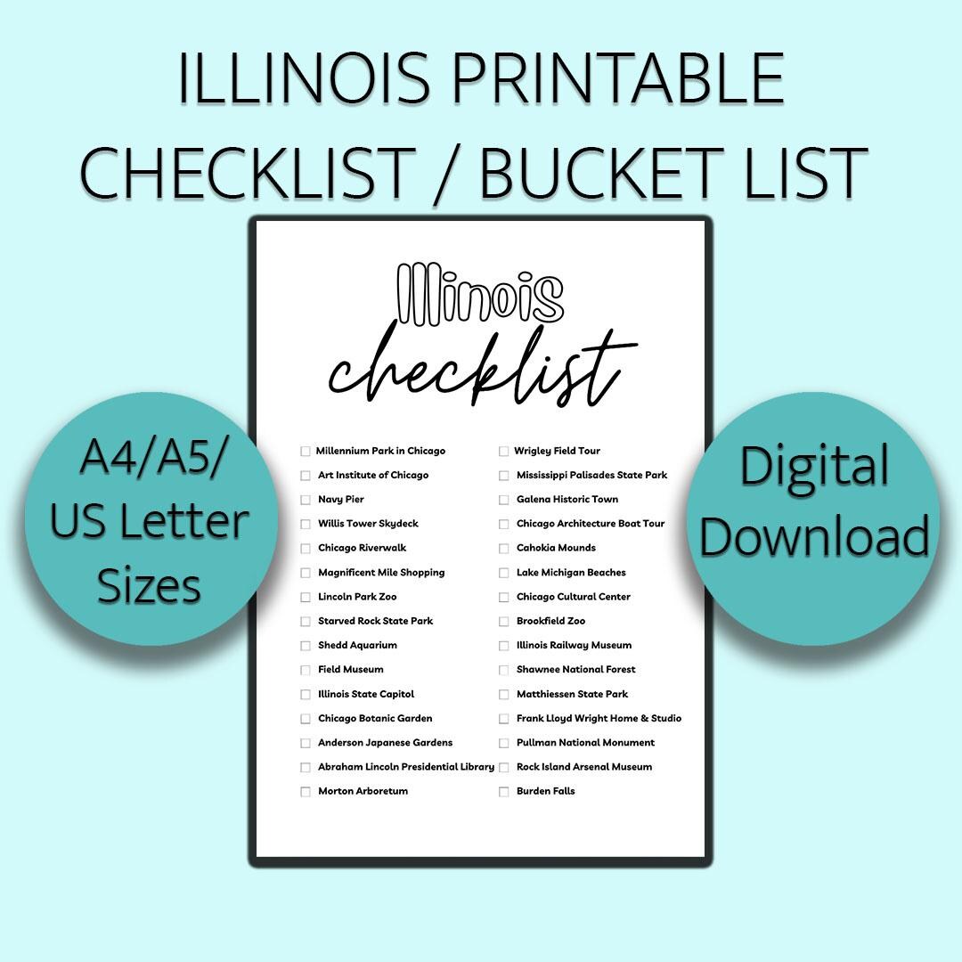 Illinois Printable Bucket List Checklist (simple Style) - Etsy