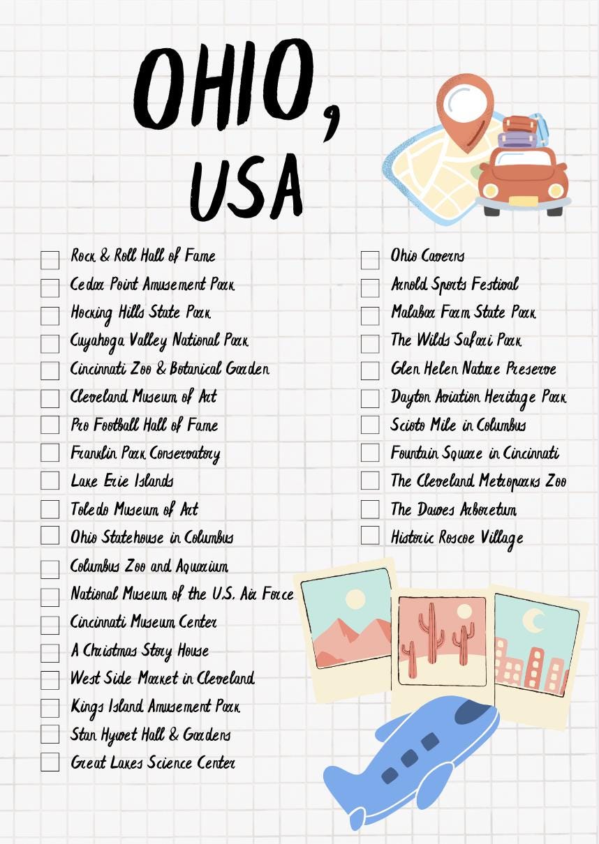 Ohio Printable Checklist Bucket List (premium: Choose From 6 Designs ...