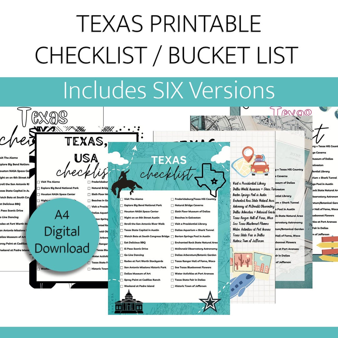 Texas Printable Checklist Bucket List premium: Choose From 6 Designs - Etsy