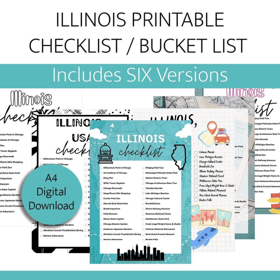 Illinois Printable Checklist Bucket List (premium: Choose From 6 ...