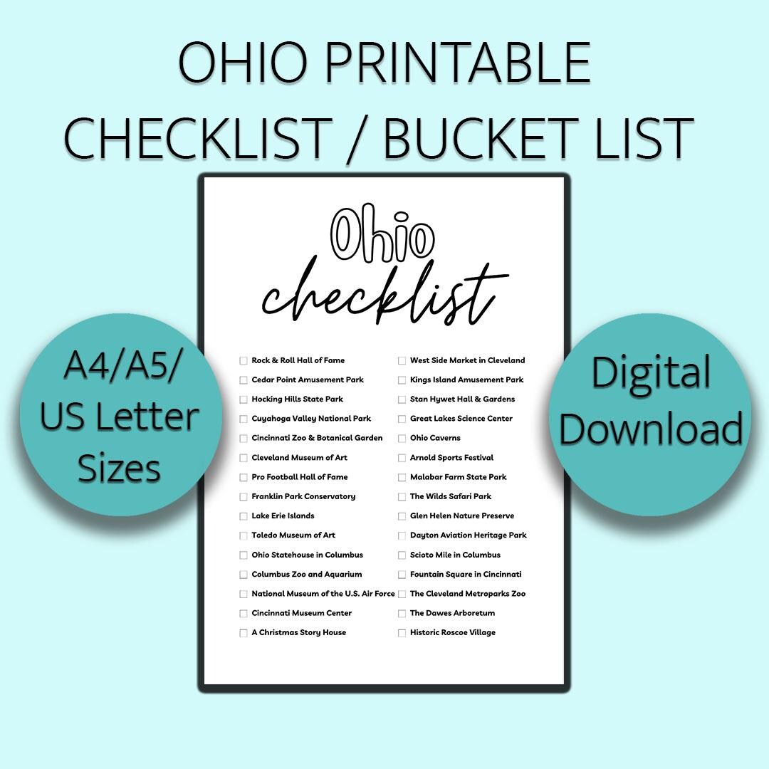 Ohio Printable Bucket List Checklist (simple Style) - Etsy