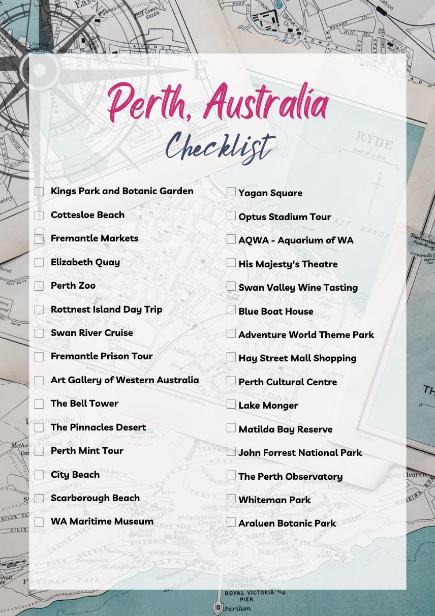 Perth Printable Checklist Bucket List (premium: Choose From 6 Designs ...