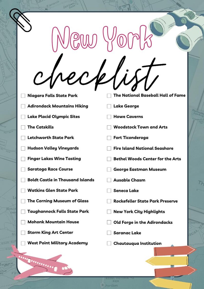 New York State Printable Checklist Bucket List (premium: Choose From 6 ...