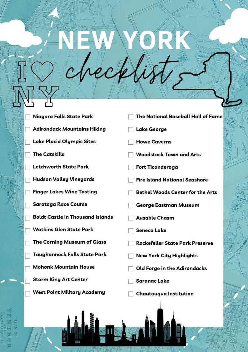 New York State Printable Checklist Bucket List (premium: Choose From 6 ...