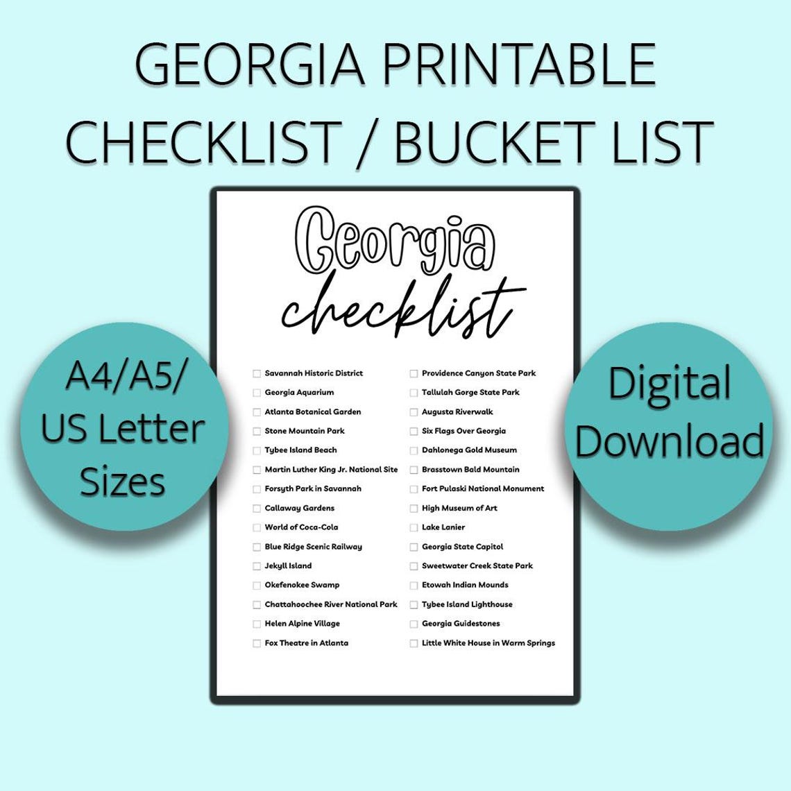 Georgia Printable Bucket List Checklist (simple Style) - Etsy