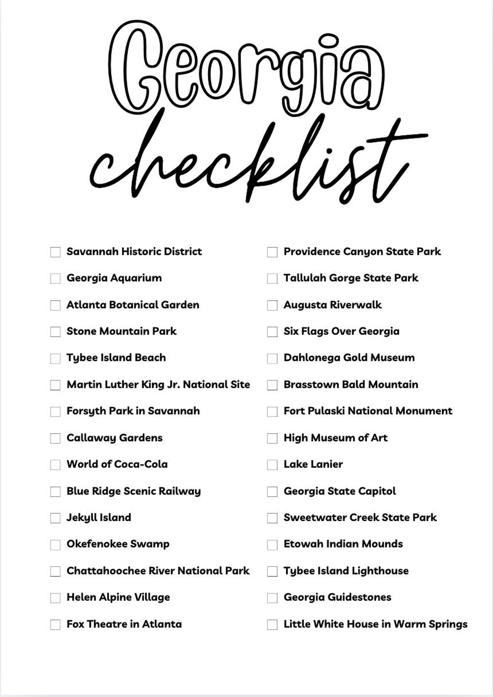 Georgia Printable Bucket List Checklist (simple Style) - Etsy