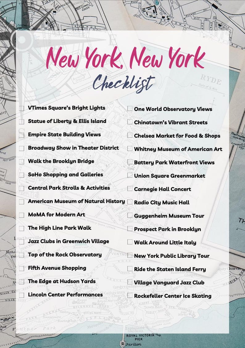 New York City NYC Printable Checklist Bucket List (premium: Choose From ...